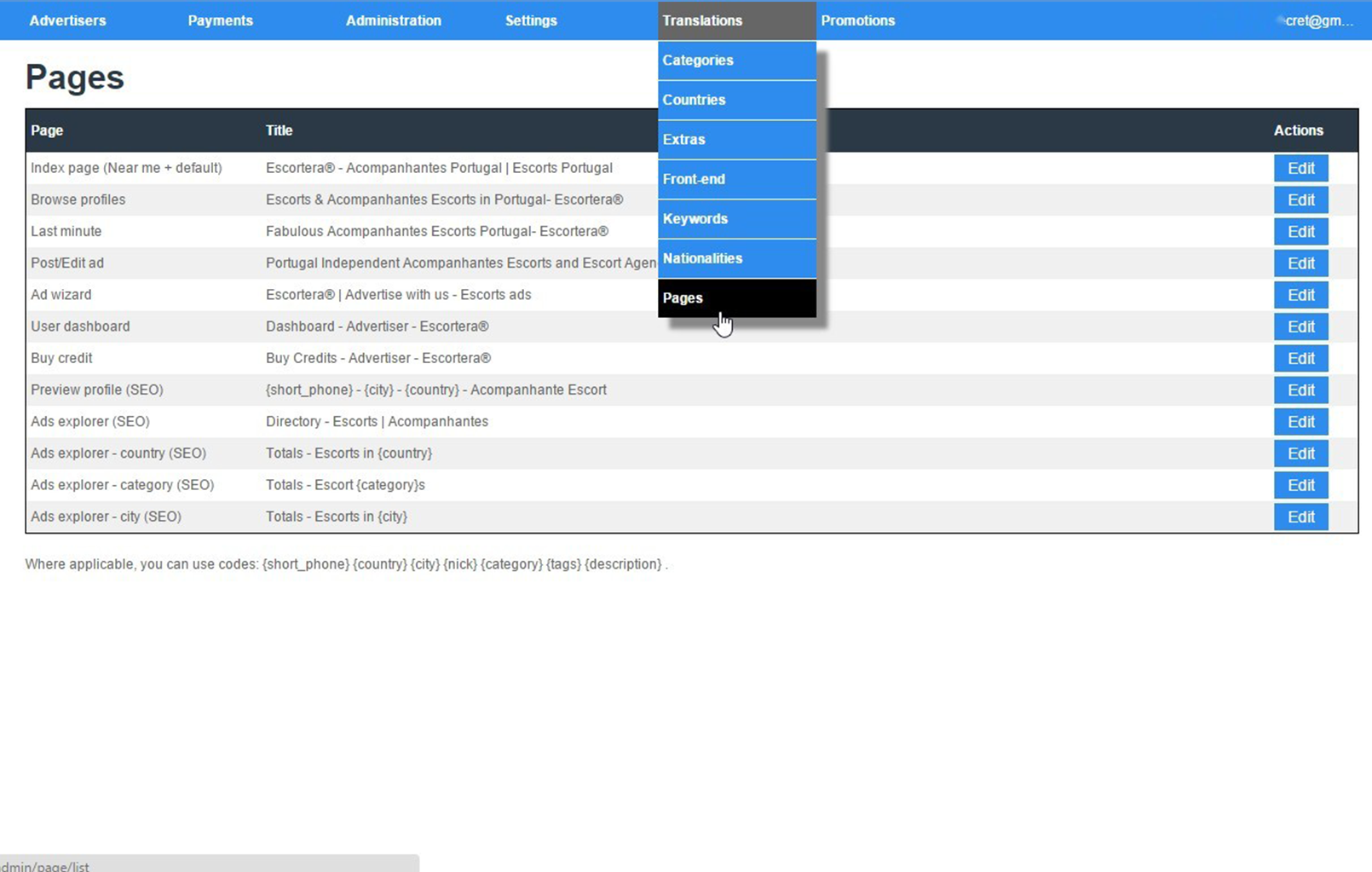 Escortera - CMS | Software Script para criar directório de Acompanhantes